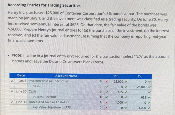 Solved Recording Entries for Trading Securities Henry Inc. | Chegg.com