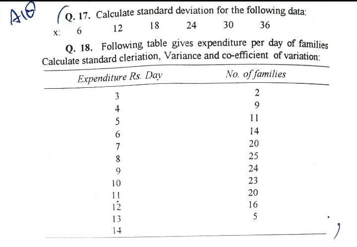 Solved AO X: Co. Q. 17. Calculate standard deviation for the | Chegg.com