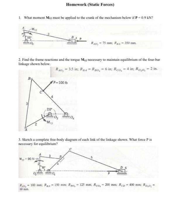Solved 1. What moment M12 must be applied to the crank of | Chegg.com