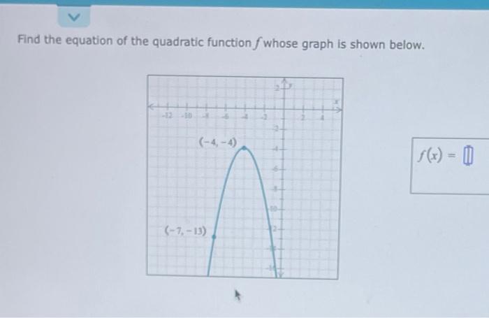 Solved Find the equation of the quadratic function f whose | Chegg.com