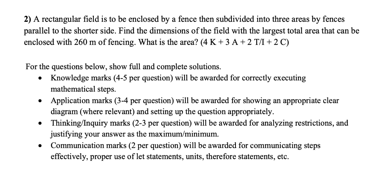 Solved A rectangular field is to be enclosed by a fence then | Chegg.com