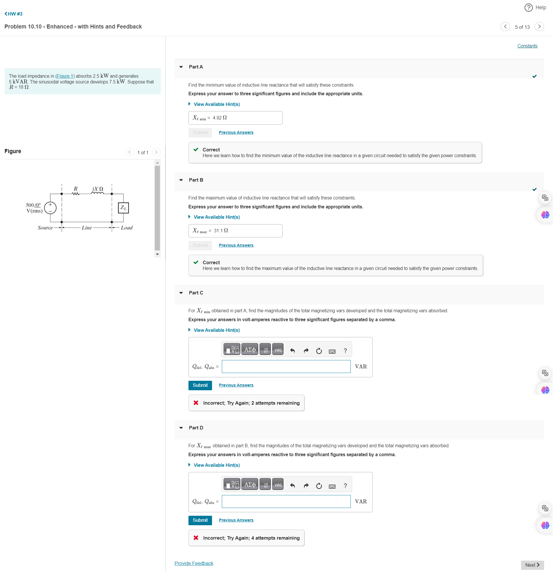 The load impedance in (Figure 1) ﻿absorbs 2.5 ﻿kW | Chegg.com