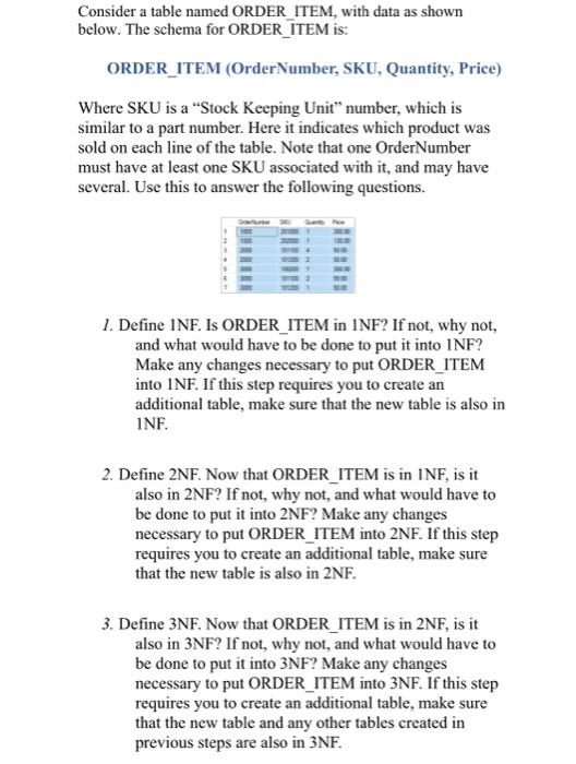 Solved Consider a table named ORDER_ITEM, with data as shown | Chegg.com