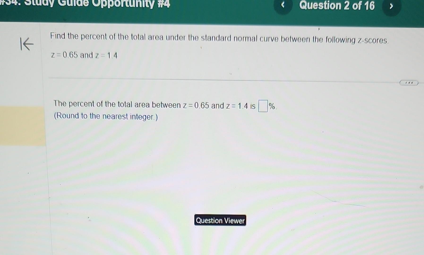 Solved Find the percent of the total area under the standard | Chegg.com