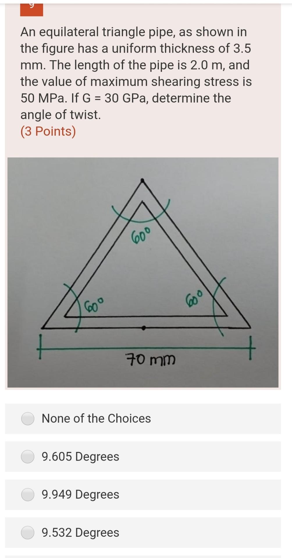 Solved An equilateral triangle pipe, as shown in the figure | Chegg.com