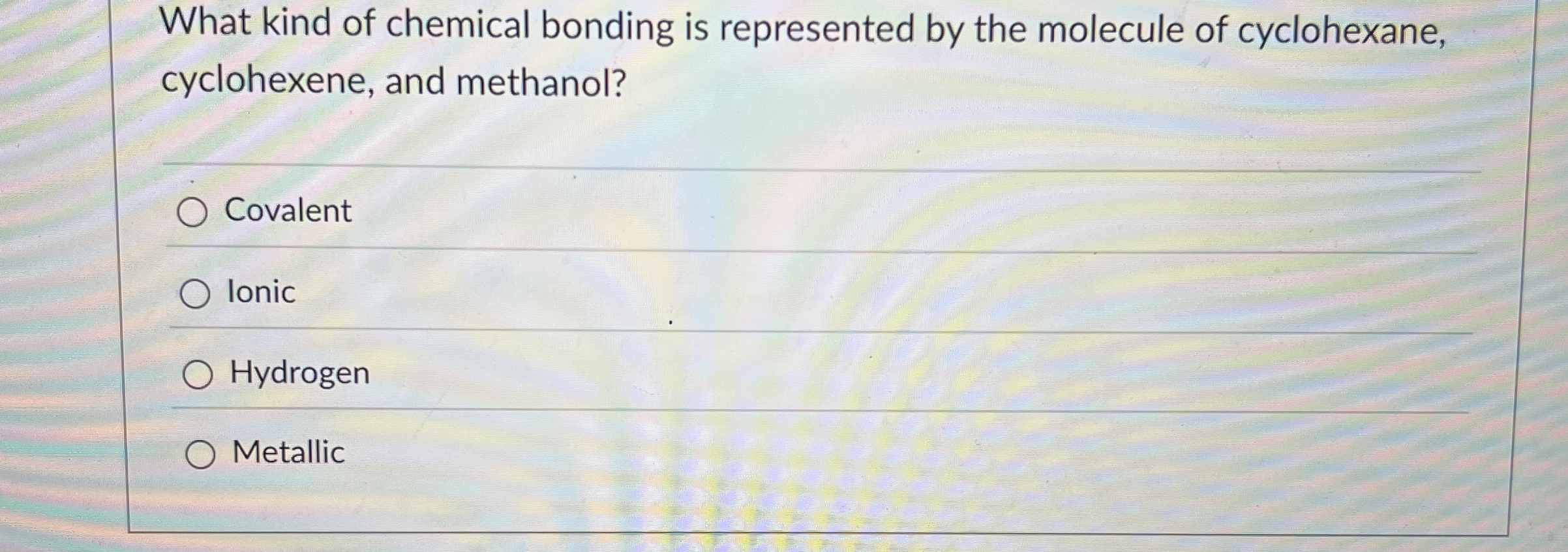 Solved What kind of chemical bonding is represented by the | Chegg.com