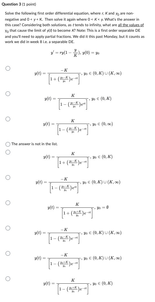 Solved Question 3 (1 ﻿point)Solve the following first order | Chegg.com
