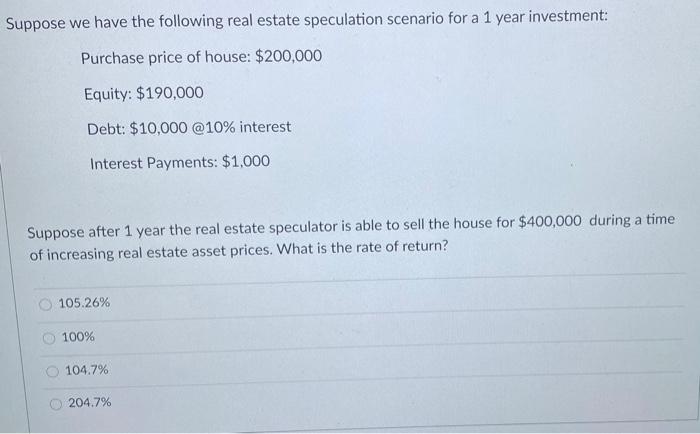 Solved Suppose we have the following real estate speculation | Chegg.com