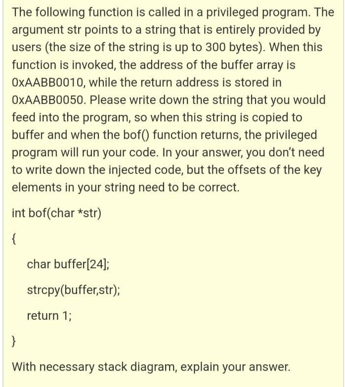 Solved The following function is called in a privileged | Chegg.com