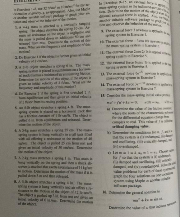 Solved In Exercises 1-8, use 32f/vec2 or 10 m/sec2 for the | Chegg.com