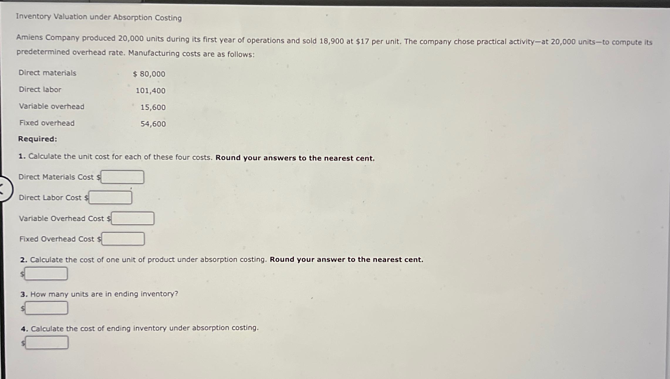 Solved Inventory Valuation under Absorption Costing | Chegg.com