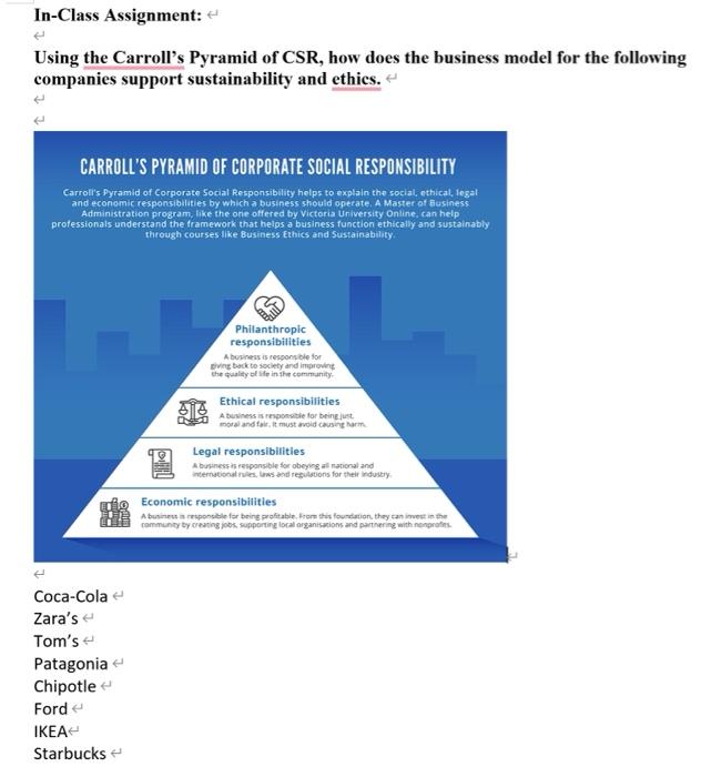 Solved In-Class Assignment: Using the Carroll's Pyramid of | Chegg.com