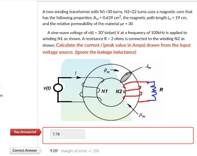 Solved A two-winding transformer with N1=30 ﻿turns, N2=22 | Chegg.com