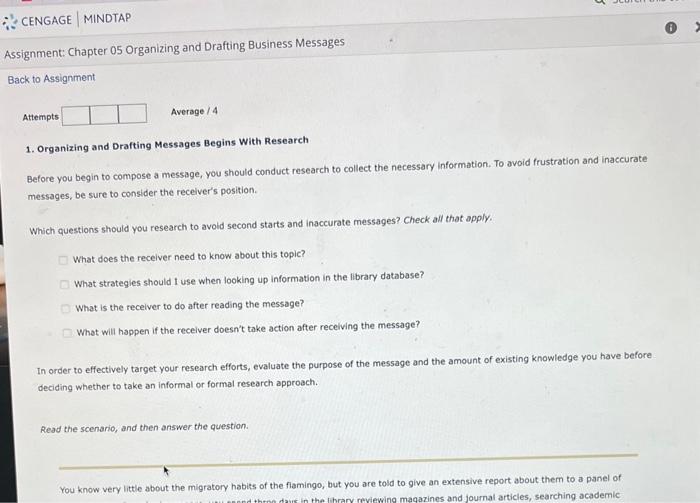 1. Organizing and Drafting Messages Begins With | Chegg.com