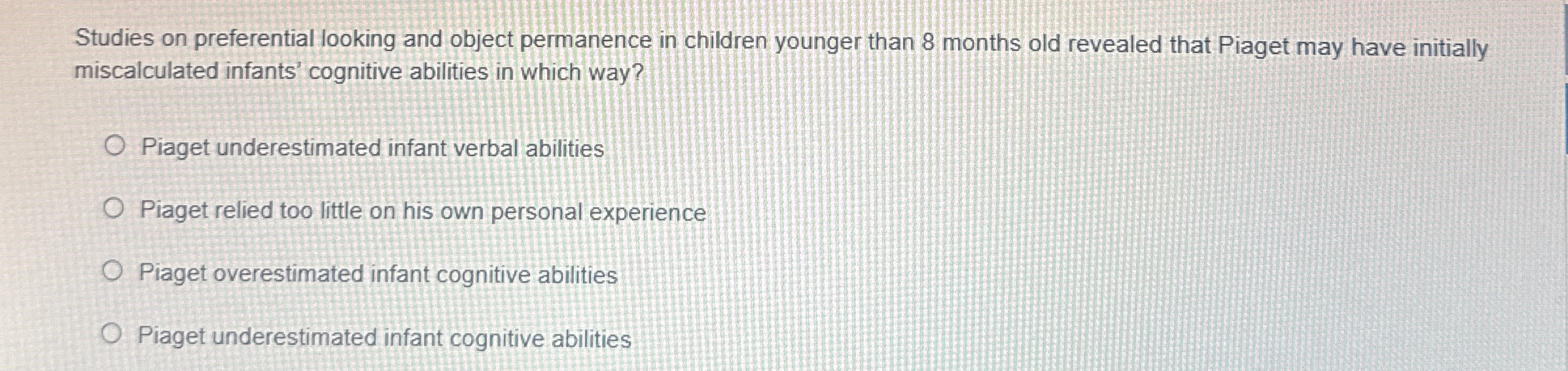 Solved Studies on preferential looking and object permanence | Chegg.com
