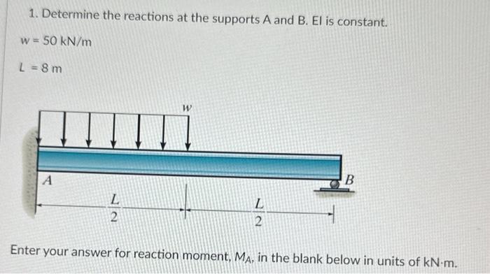 Solved 1. Determine the reactions at the supports A and B. | Chegg.com