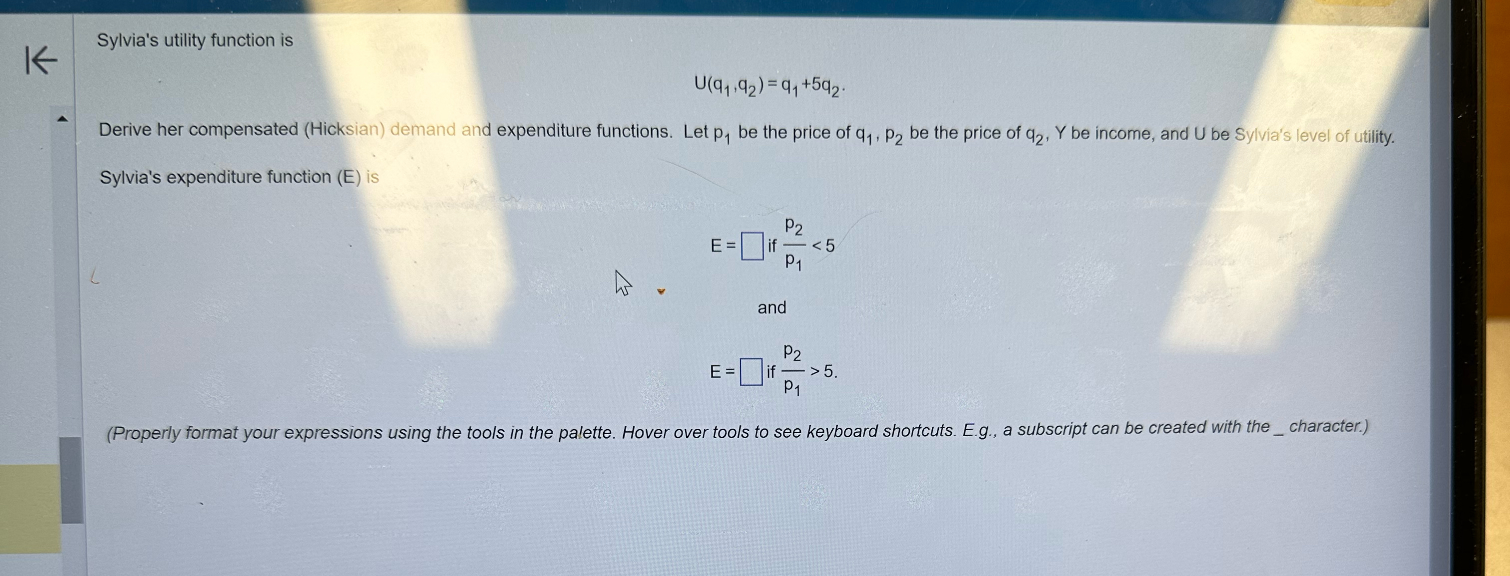 Solved Sylvia's utility function isU(q1,q2)=q1+5q2Derive her | Chegg.com