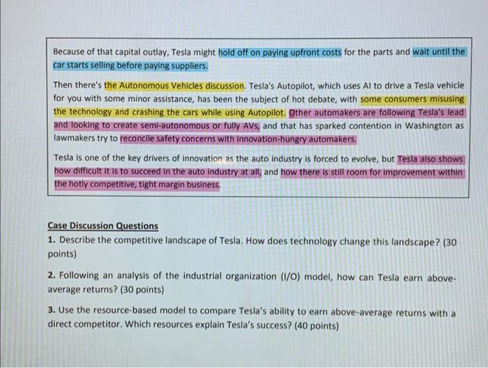 Solved The competitive landscape in the Electrical Vehicles | Chegg.com