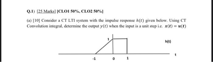 Solved (a) [10] Consider a CT LTI system with the impulse | Chegg.com