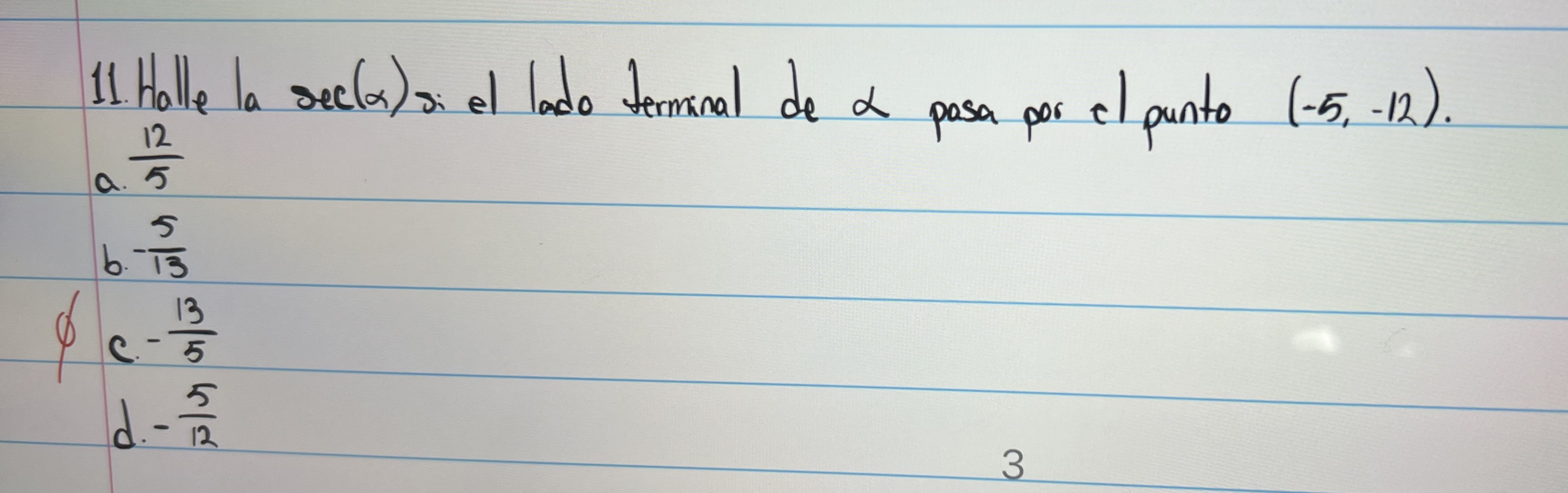 Solved Halle la sec(α) ﻿si el lado terminal de α ﻿pasa por | Chegg.com