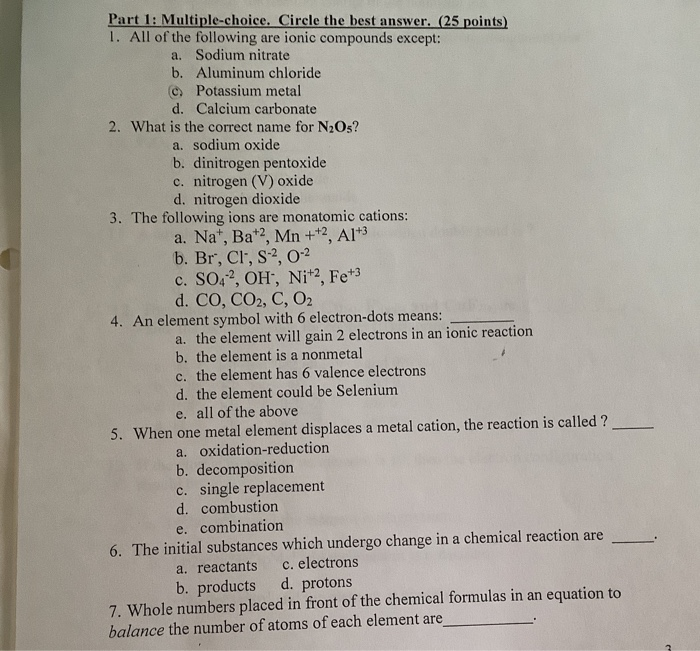 Solved Part 1: Multiple-choice. Circle the best answer. (25 | Chegg.com