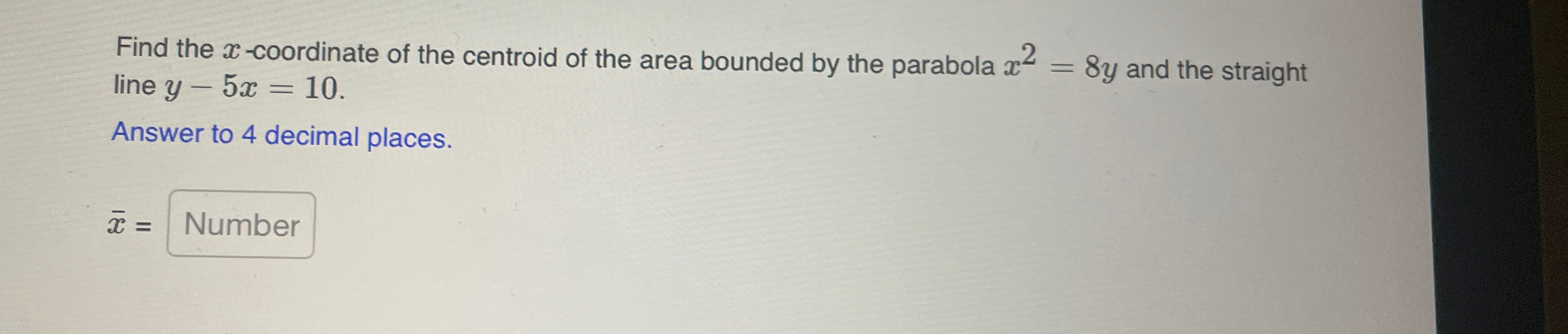 Solved Find the x-coordinate of the centroid of the area | Chegg.com