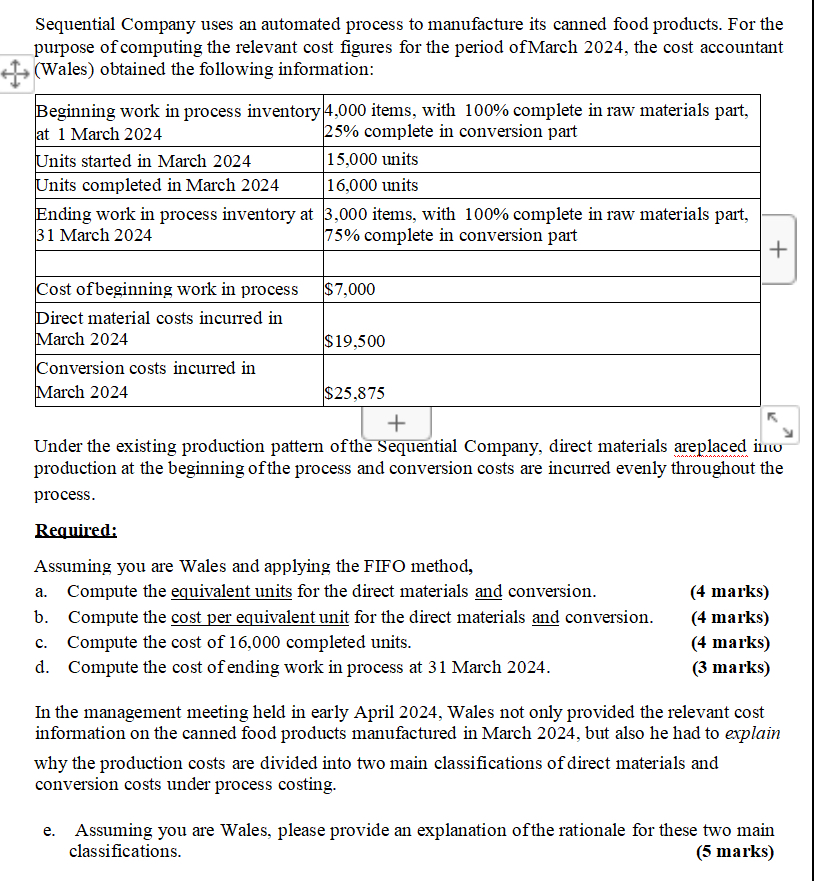 Solved Sequential Company uses an automated process to | Chegg.com