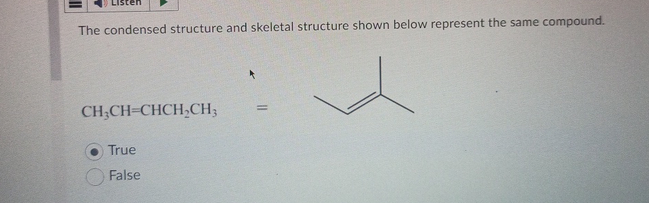 Solved The condensed structure and skeletal structure shown | Chegg.com