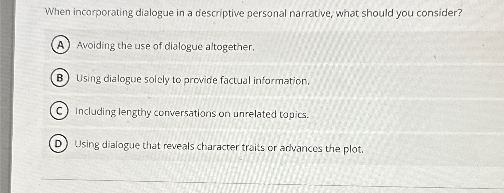 Solved When incorporating dialogue in a descriptive personal | Chegg.com