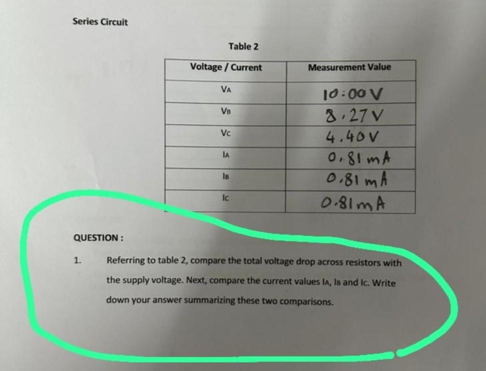 Solved And I think you didn't compare the voltage drops . U | Chegg.com