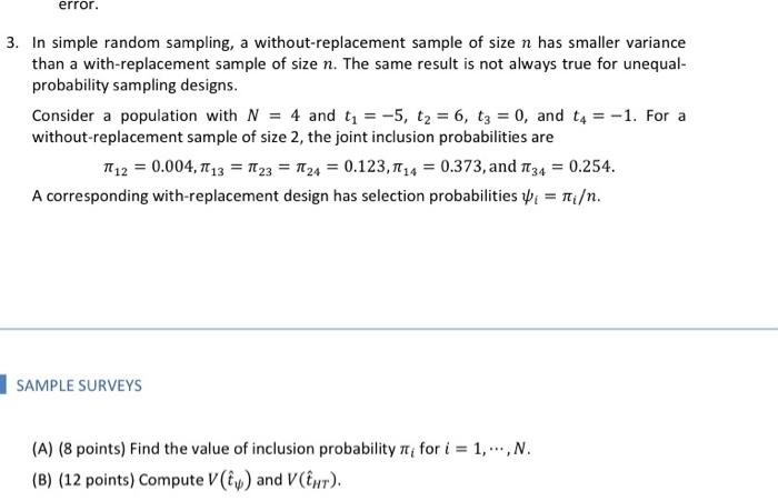 error. 3. In simple random sampling, a | Chegg.com