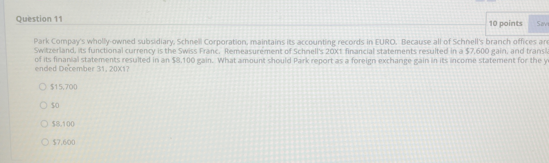 Solved Question 1110 ﻿pointsPark Compay's wholly-owned | Chegg.com
