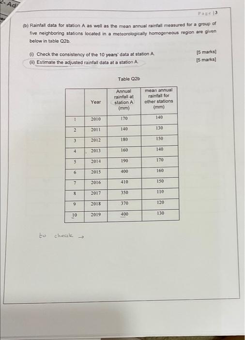 Solved - Ad P13 (b) Rainfall data for station A as well as | Chegg.com