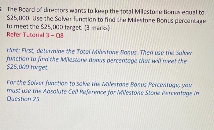 milestone bonus calculation on excelmilestone bonus | Chegg.com