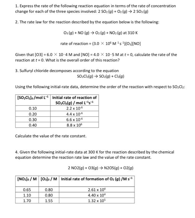 Solved 1. Express the rate of the following reaction | Chegg.com