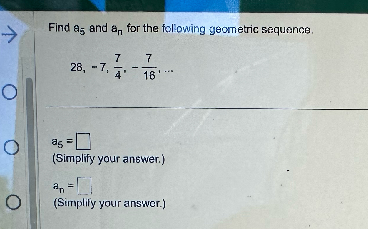 Solved Find a5 ﻿and an ﻿for the following geometric | Chegg.com