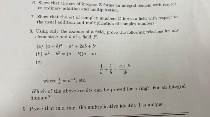 Solved 6. Show that the set of integers Z forms an integral | Chegg.com