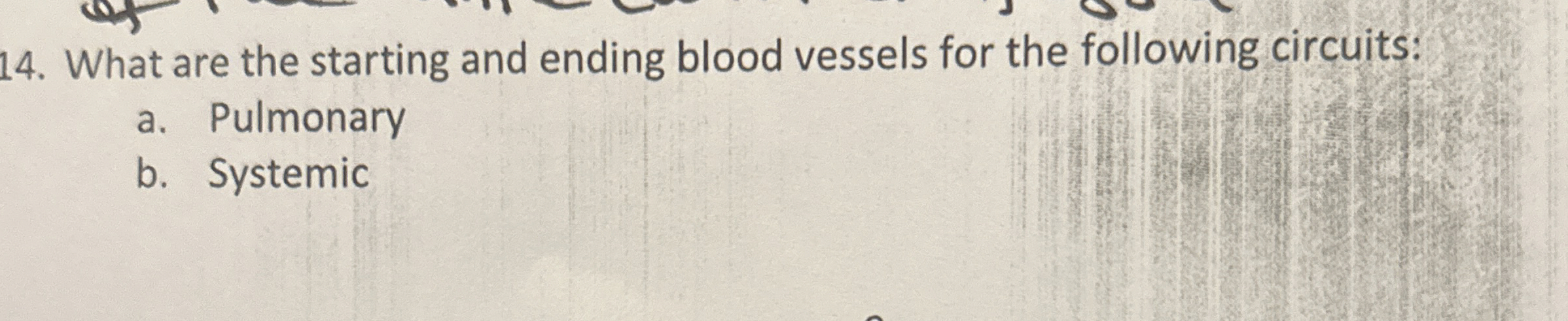 Solved What are the starting and ending blood vessels for | Chegg.com