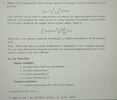 Solved (Mente Carlo Integration) ﻿The average value of a | Chegg.com