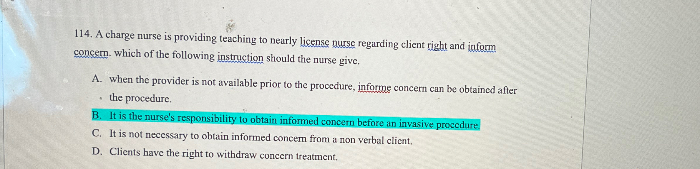 Solved A charge nurse is providing teaching to nearly | Chegg.com