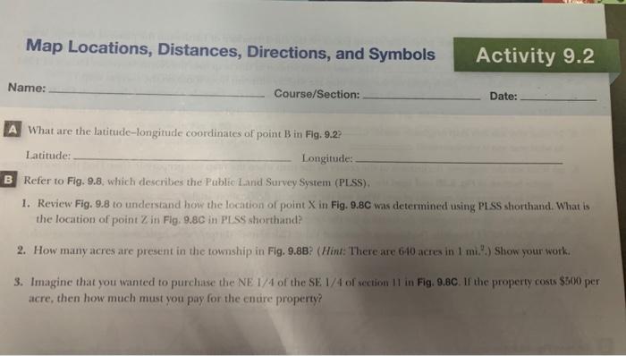 Map Locations, Distances, Directions, and Symbols | Chegg.com