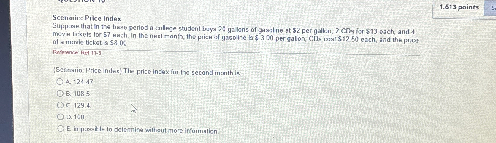 Solved 1.613 ﻿pointsScenario: Price IndexSuppose that in the | Chegg.com