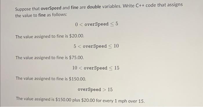 Solved Suppose that overSpeed and fine are double variables. | Chegg.com