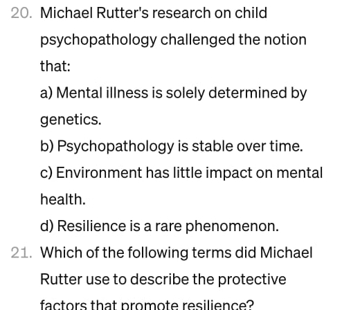 Solved Michael Rutter's research on child psychopathology | Chegg.com
