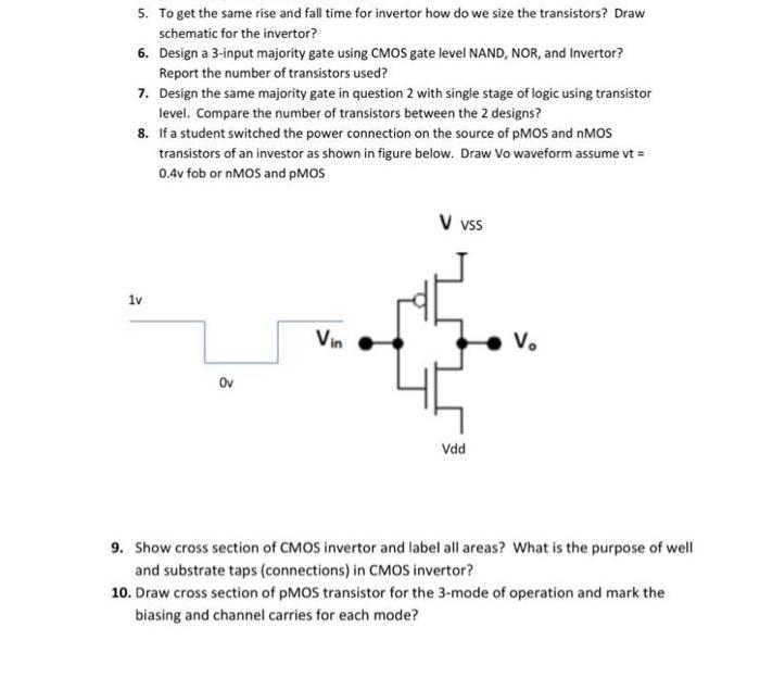 Solved 5. To get the same rise and fall time for invertor | Chegg.com