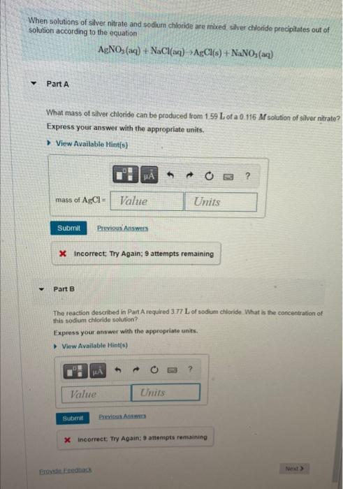Solved When solutions of silver nitrate and sodium chloride | Chegg.com