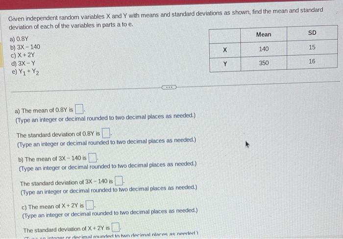Solved Given independent random variables X and Y with means | Chegg.com