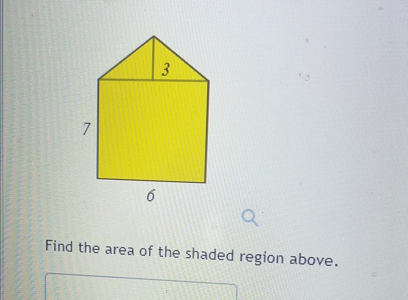 Solved Find the area of the shaded region above. 7 3 6 | Chegg.com