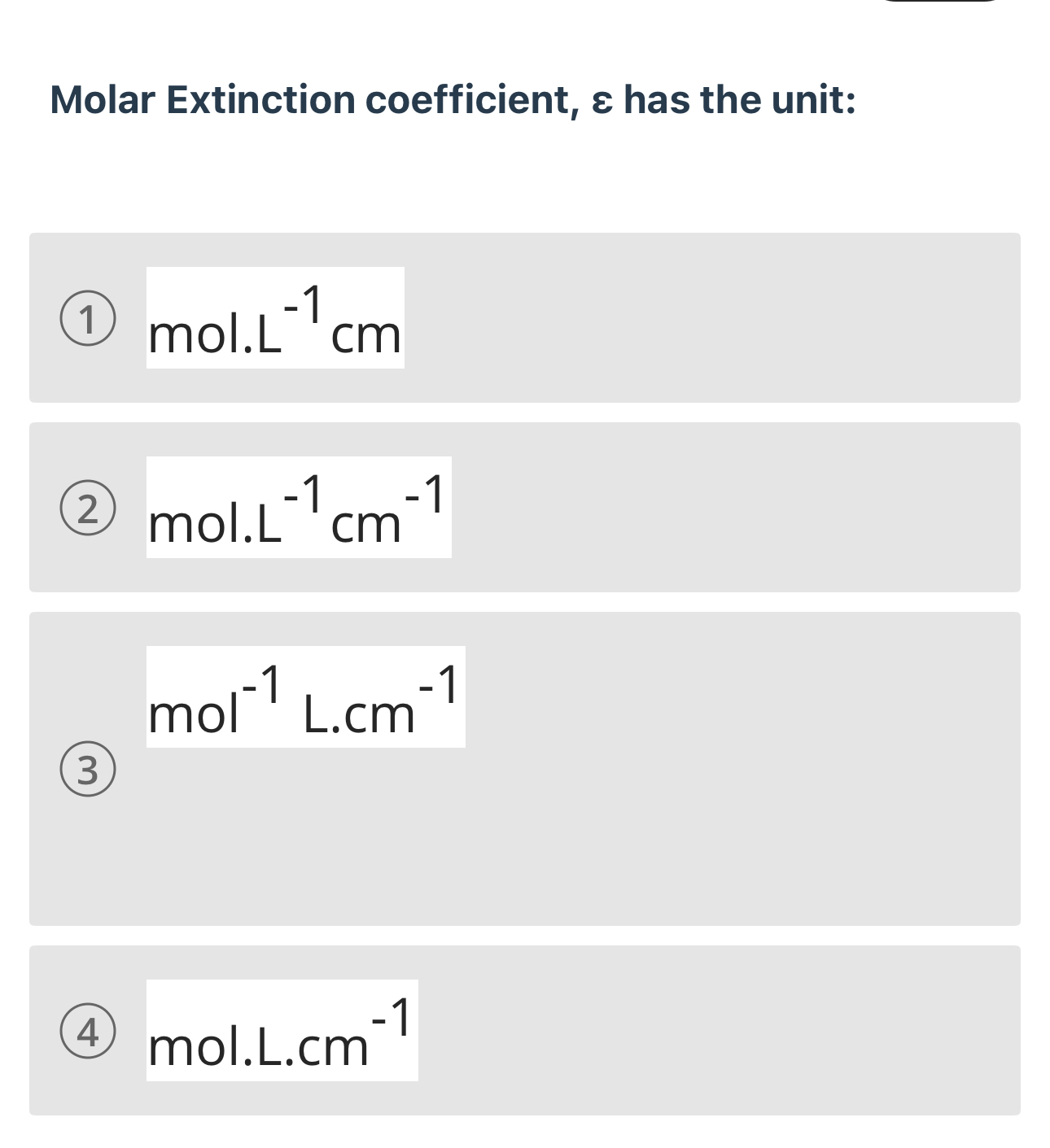 Solved Molar Extinction coefficient, ε ﻿has the | Chegg.com