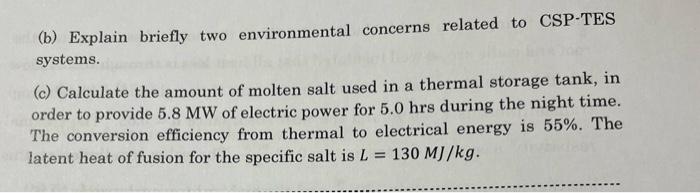 Solved (a) Explain briefly how a CSP (concentrated solar | Chegg.com